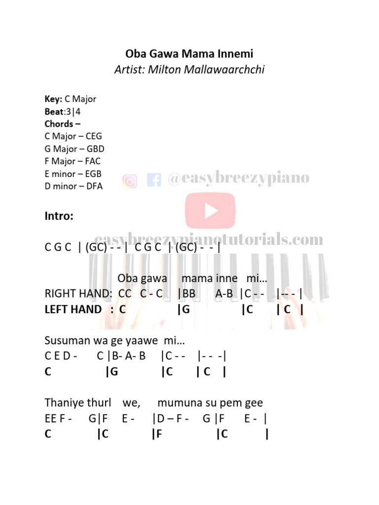 Sinhala Song Notation: Oba Gawa Mama | PDF