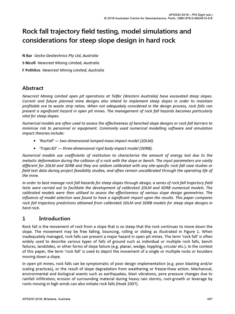 Rock Fall Trajectory Field Testing, Model Simulations and ...