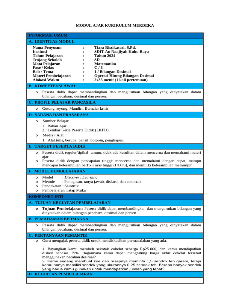 Modul MTK 6 Pecahan 6 | PDF