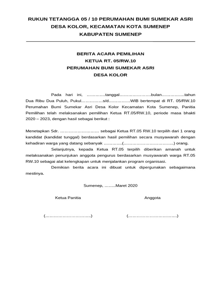Berita Acara Pemilihan RT | PDF