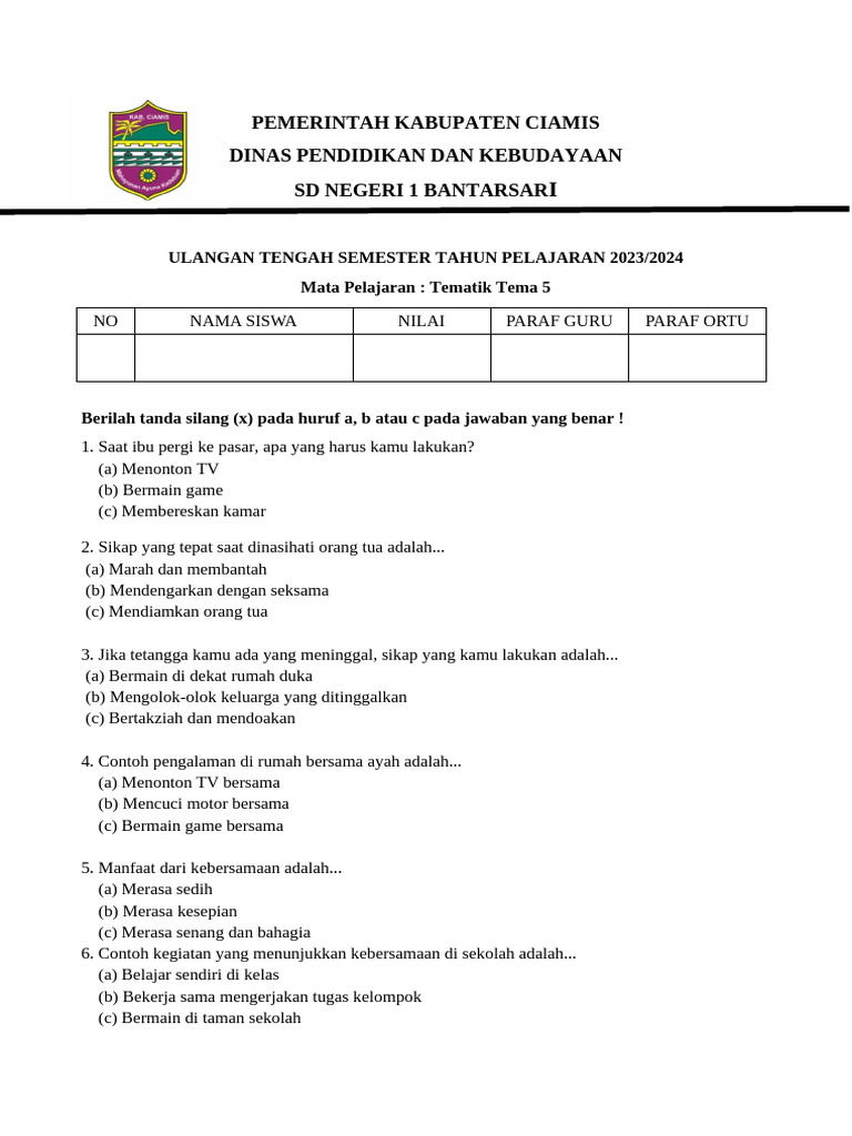 Soal Pts Tema 5 | PDF