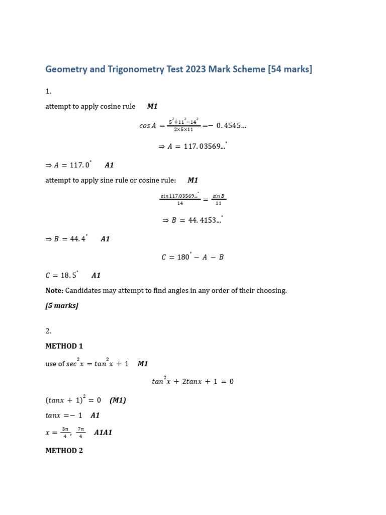 Assessment 3 Geometry and Trigonometry 2023 MS | PDF