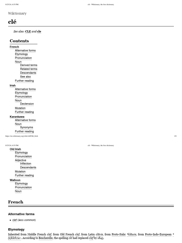 Clé - Wiktionary, The Free Dictionary | PDF