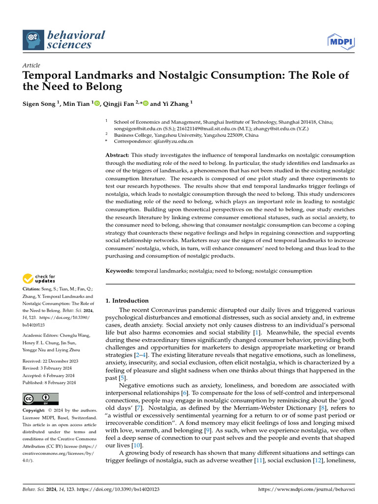 Temporal Landmarks and Nostalgic Consumption The Role of The Need To ...