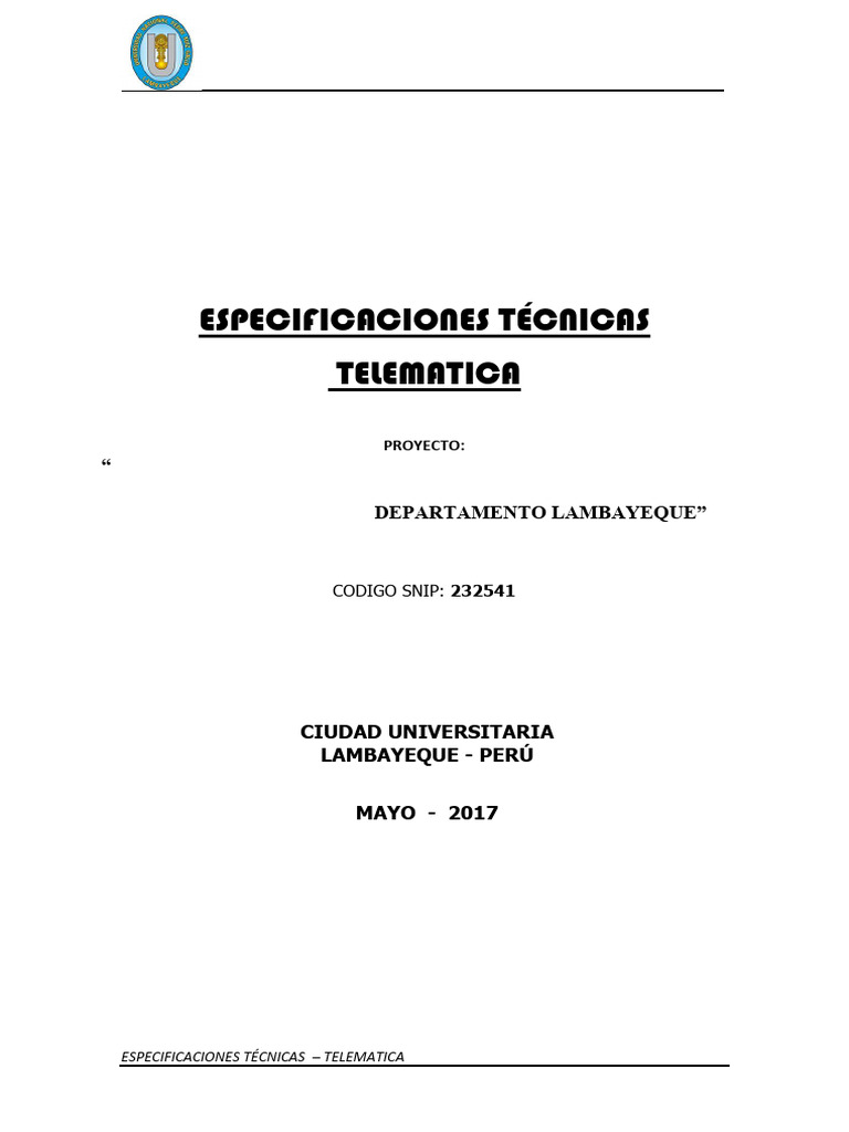 Especificaciones Tecnicas de Telematica | PDF