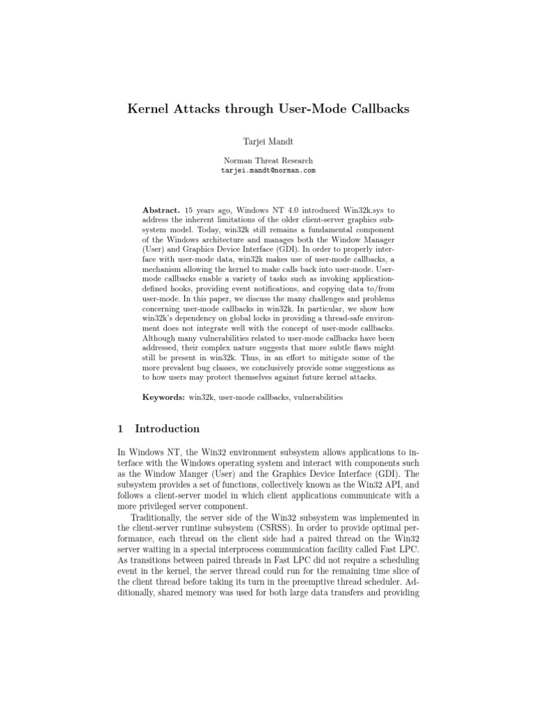 Kernel Attacks Through User-Mode Callbacks | PDF