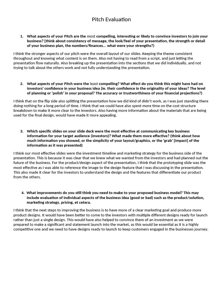 Pitch Evaluation | PDF