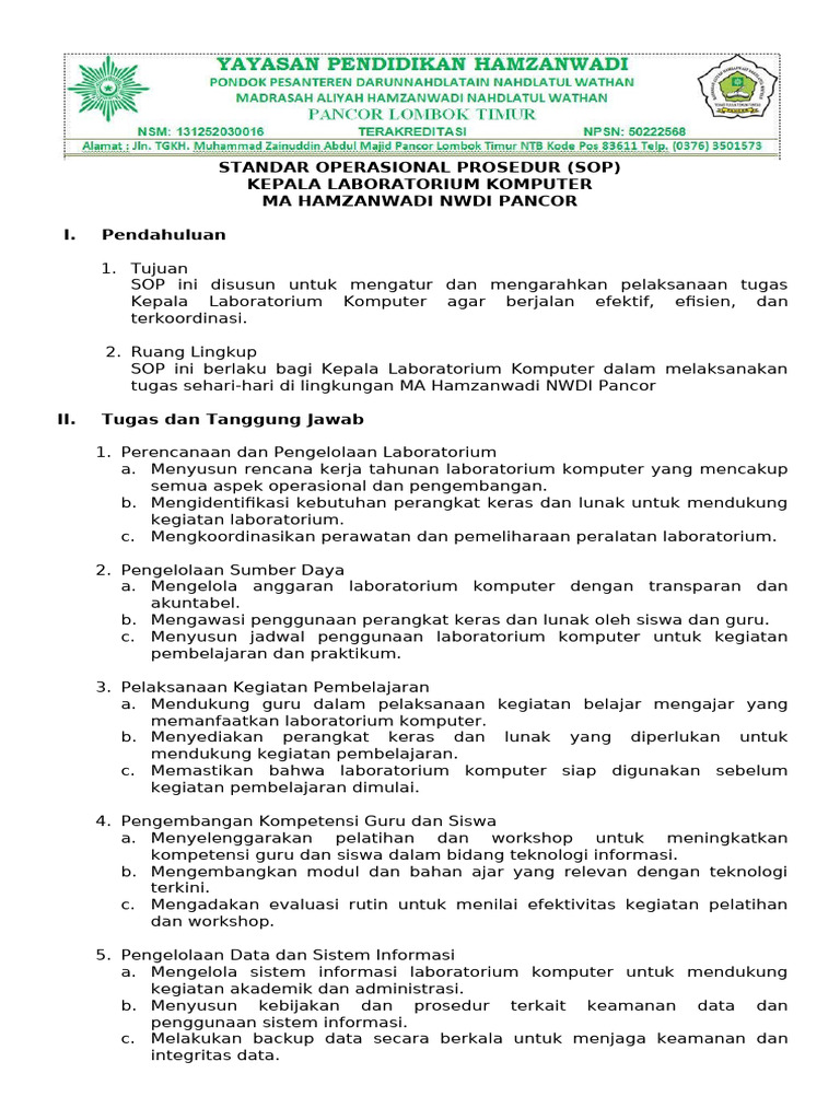 SOP Lab. Komputer | PDF