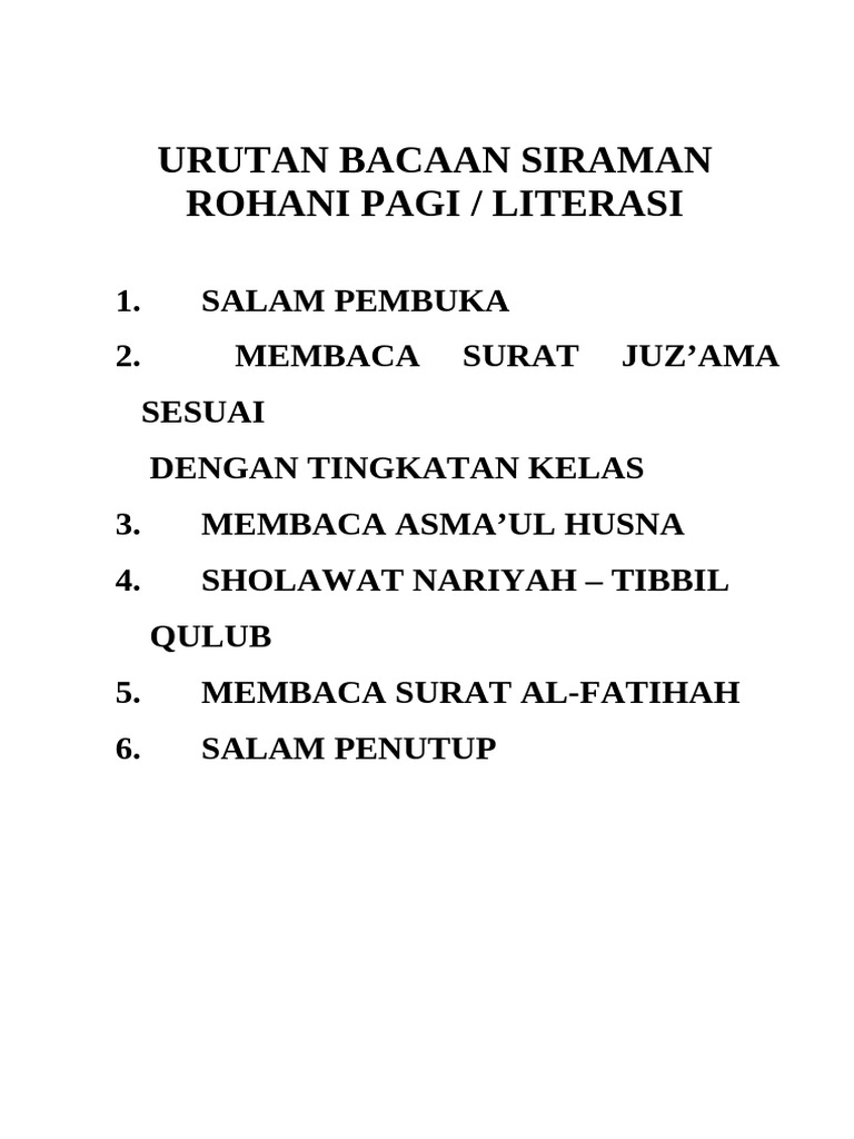Urutan Bacaan Siraman Rohani Pagi | PDF
