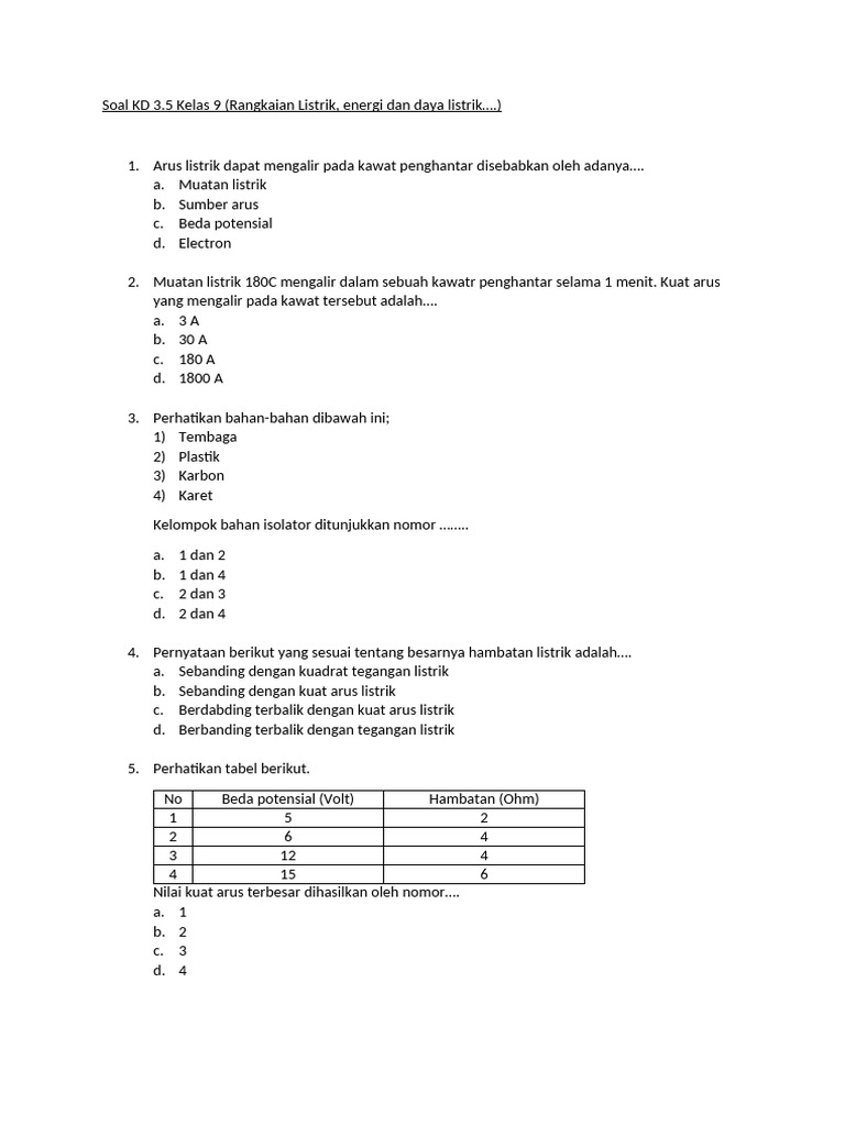 Kisi-Kisi Dan Soal KD 3.5 | PDF | Sains & Matematika