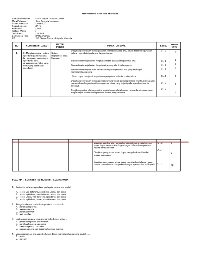 Kisi Soal Ipa Semester Ganjil Kls 9 Tugas | PDF