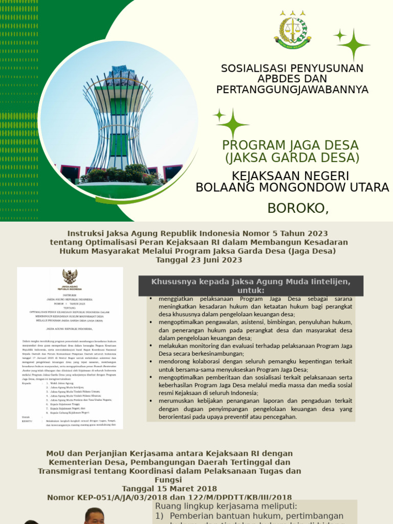 Sosialisasi Penyusunan Apbdes Dan Pertanggungjawabannya: Program Jaga Desa (Jaksa Garda Desa) | PDF