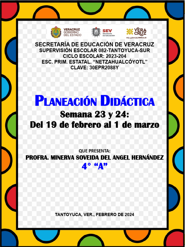 Profa MINERVA Planeacion 4° A Sem23 y Sem24 | PDF | Menstruación | Aprendizaje