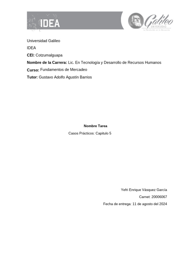 Tarea No. 5 Casos Practicos Capitulo 5 PDF | PDF