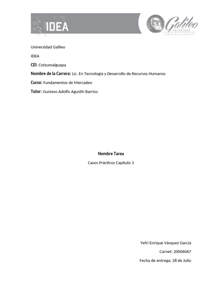 Tarea No. 3 Casos Practicos Capitulo 3 PDF | PDF