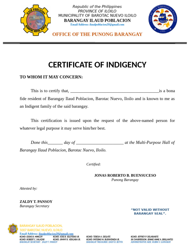 CERTIFICATE OF INDIGENCY Certificate | PDF