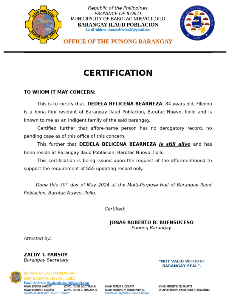 Certificate For SSS | PDF