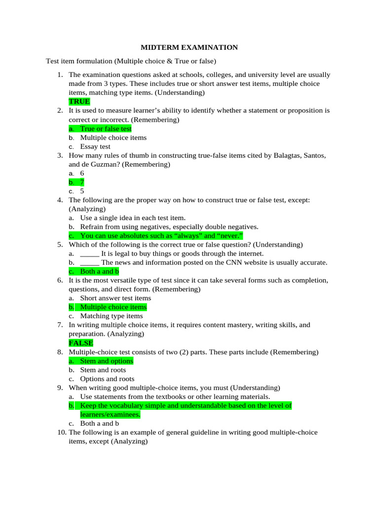Test Item Formulation Midterm Examination | PDF