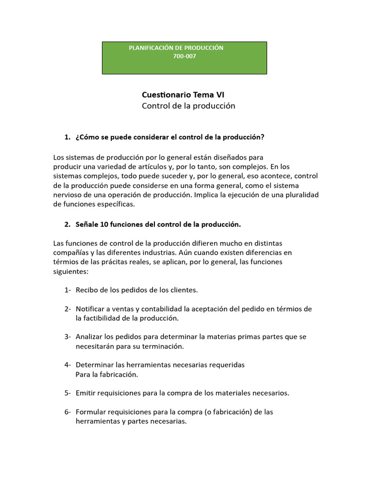 Control de Producción: Funciones y Tipos | PDF | Planificación
