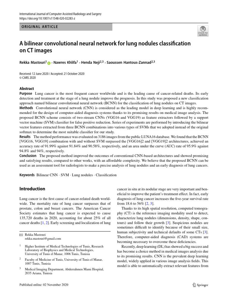 A Bilinear Convolutional Neural Network For Lung Nodules Classification On Ct Images Pdf 