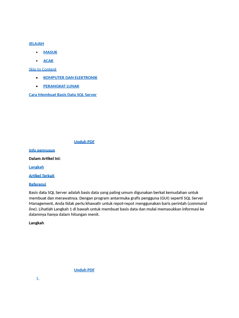 Cara Membuat Basis Data SQL Server | PDF