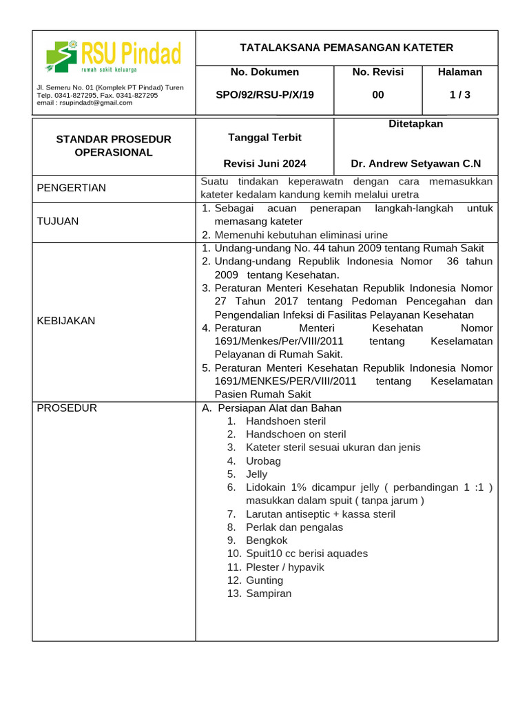 SPO PEMASANGAN KATETER | PDF