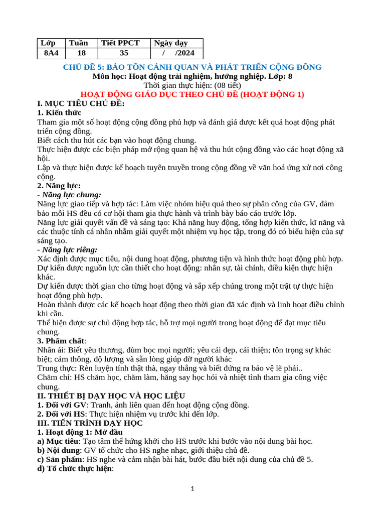 KHBD HDTN 8 CĐ5 CTST | PDF