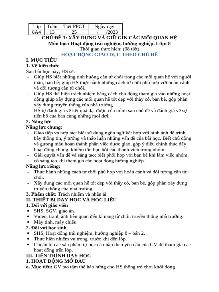 KHBD HDTN 8 CĐ4 CTST | PDF