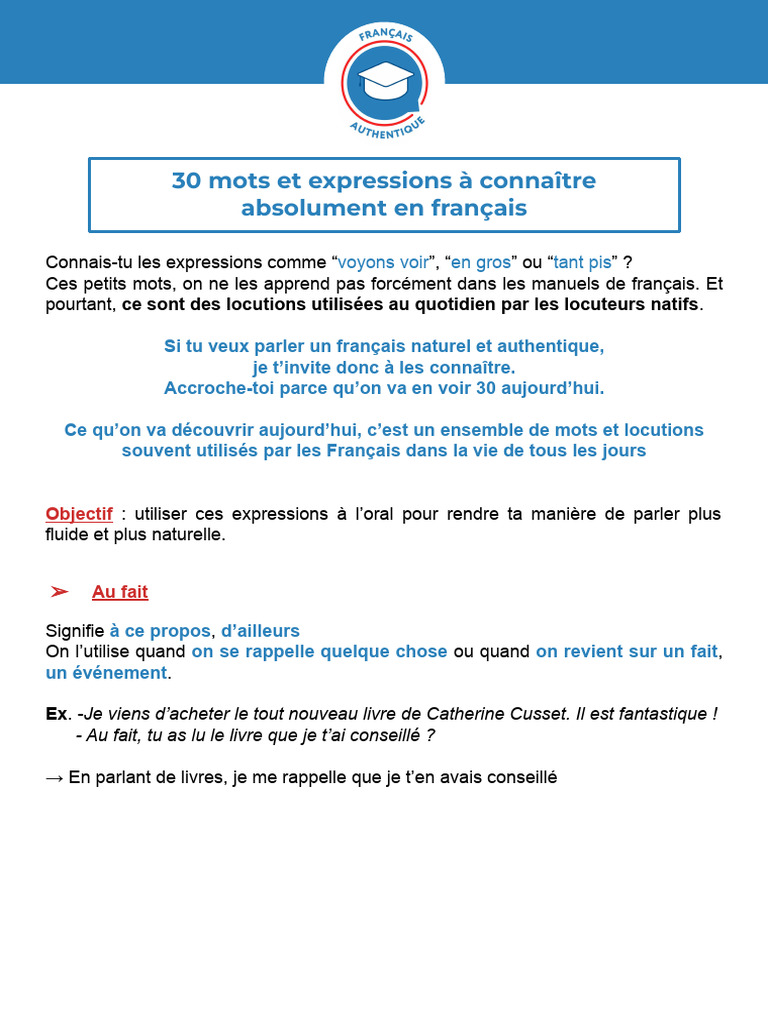 30 Mots Et Expressions À Connaître Absolument en Français | PDF
