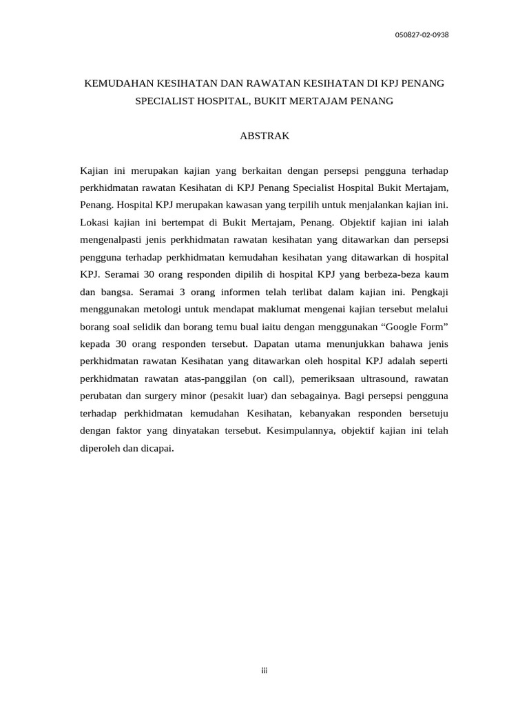 KEMUDAHAN KESIHATAN DAN RAWATAN KESIHATAN DI KPJ P | PDF