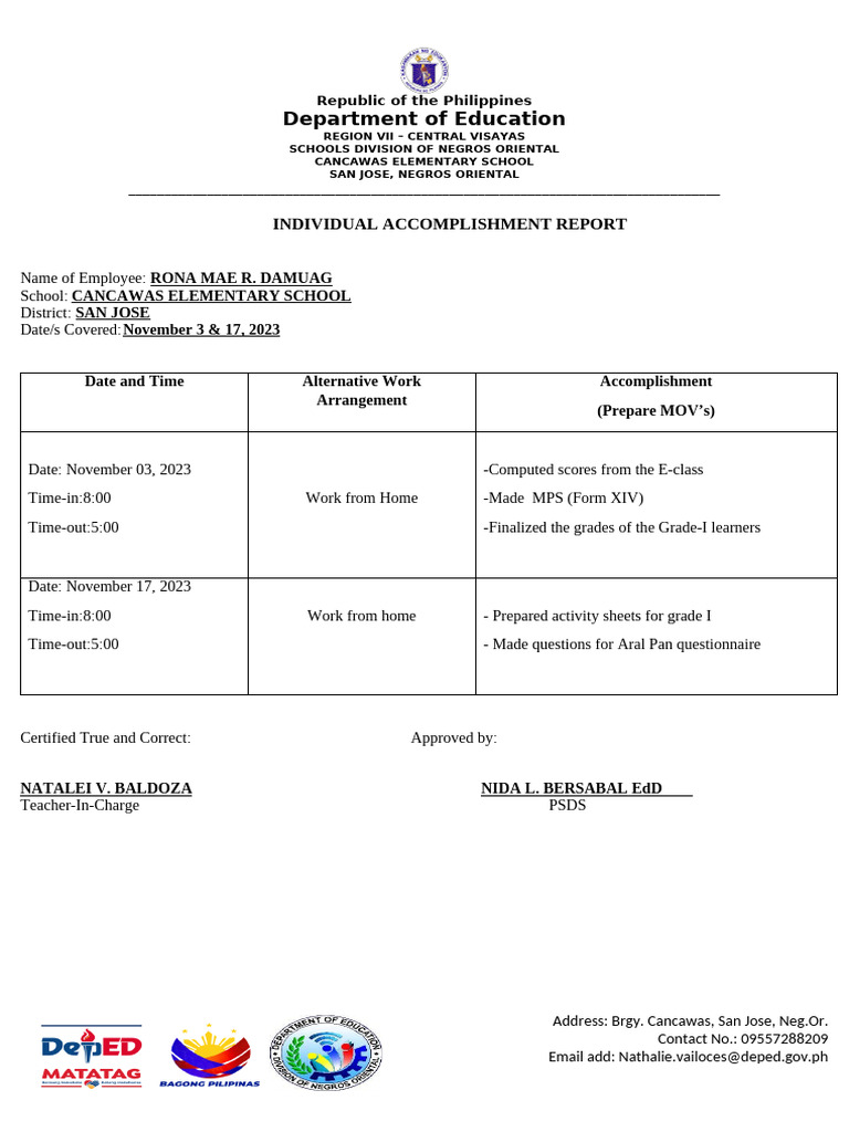 Individual Accomplishment Report | PDF