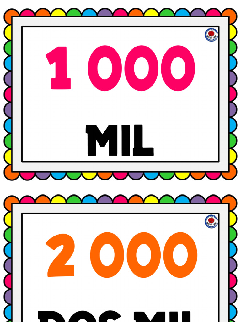 Números Mil Al Millón Colores | PDF