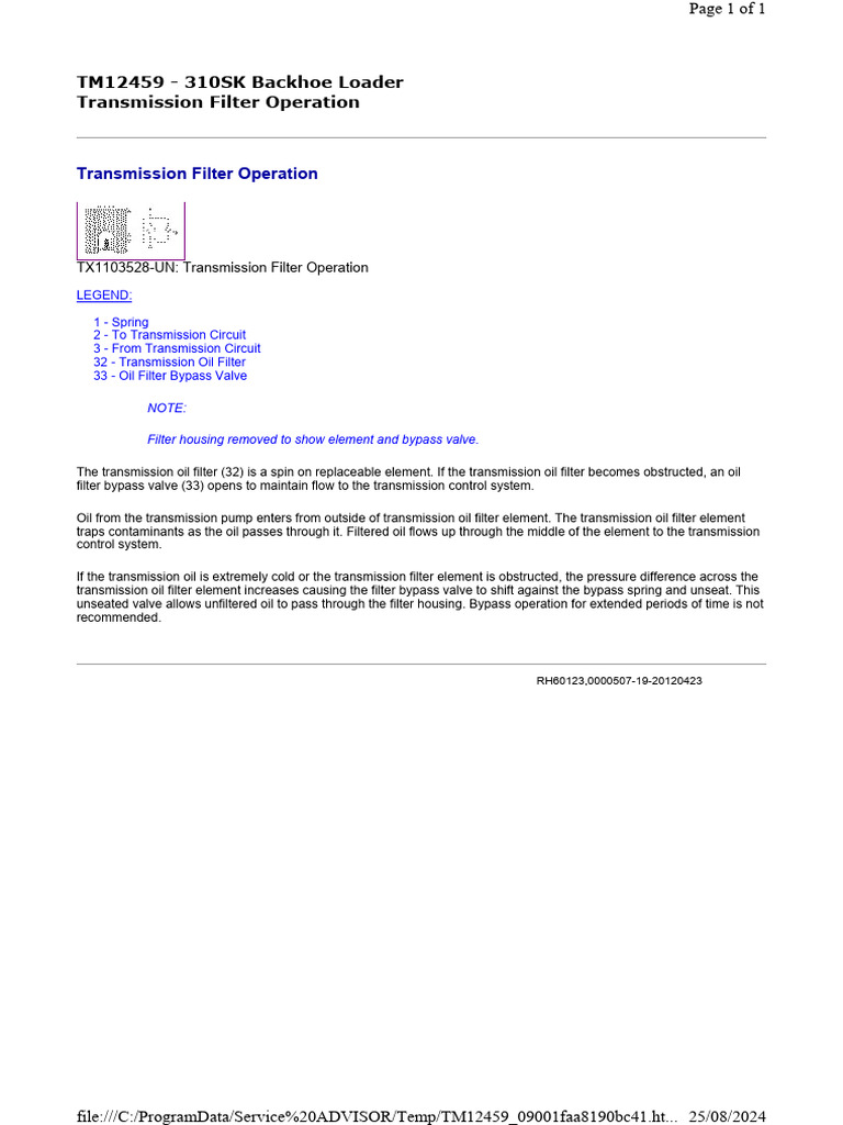 Backhoe Loader Transmission Filter Guide | PDF | Computers | Technology & Engineering