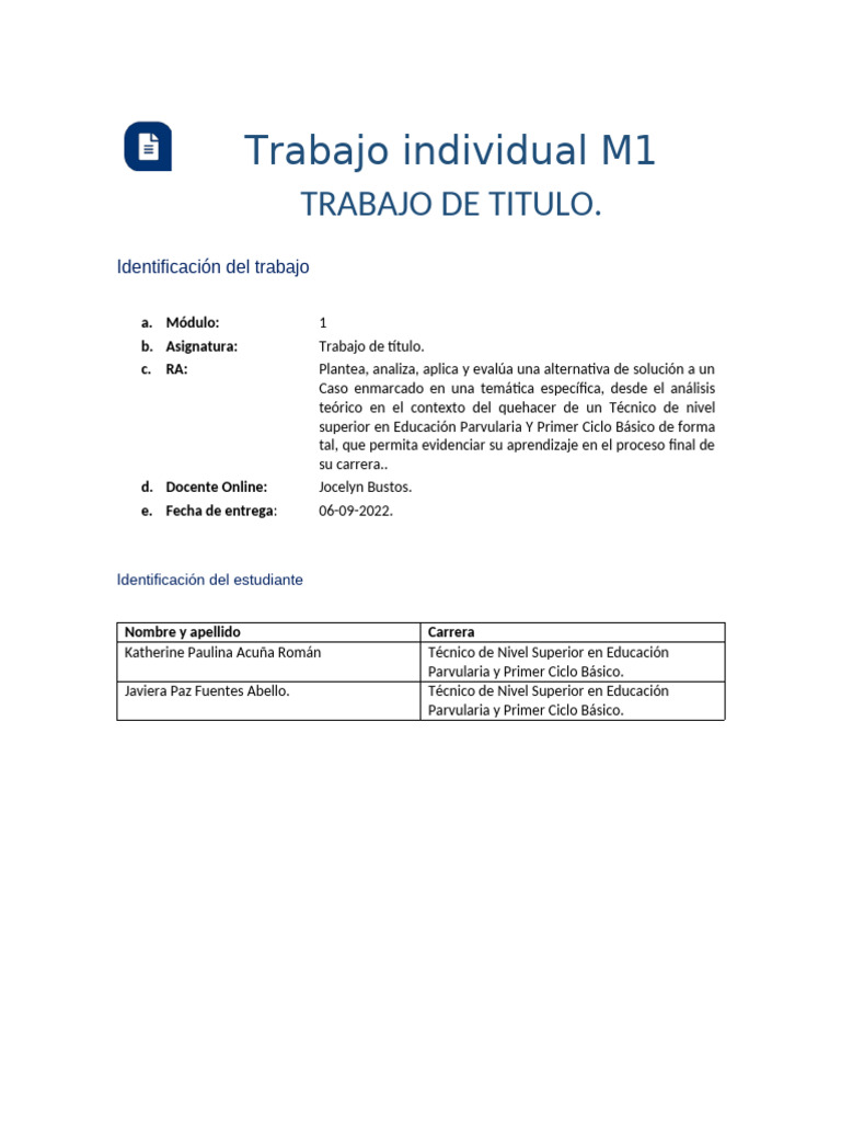 Grupo12 Informe1 Trabajodetitulo | PDF