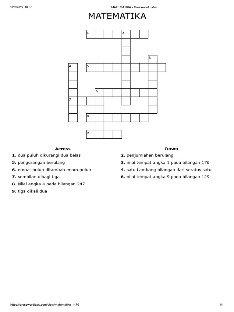 MATEMATIKA - Teka Teki Silang Penjumlahan Pengurangan Perkalian Pembagian | PDF