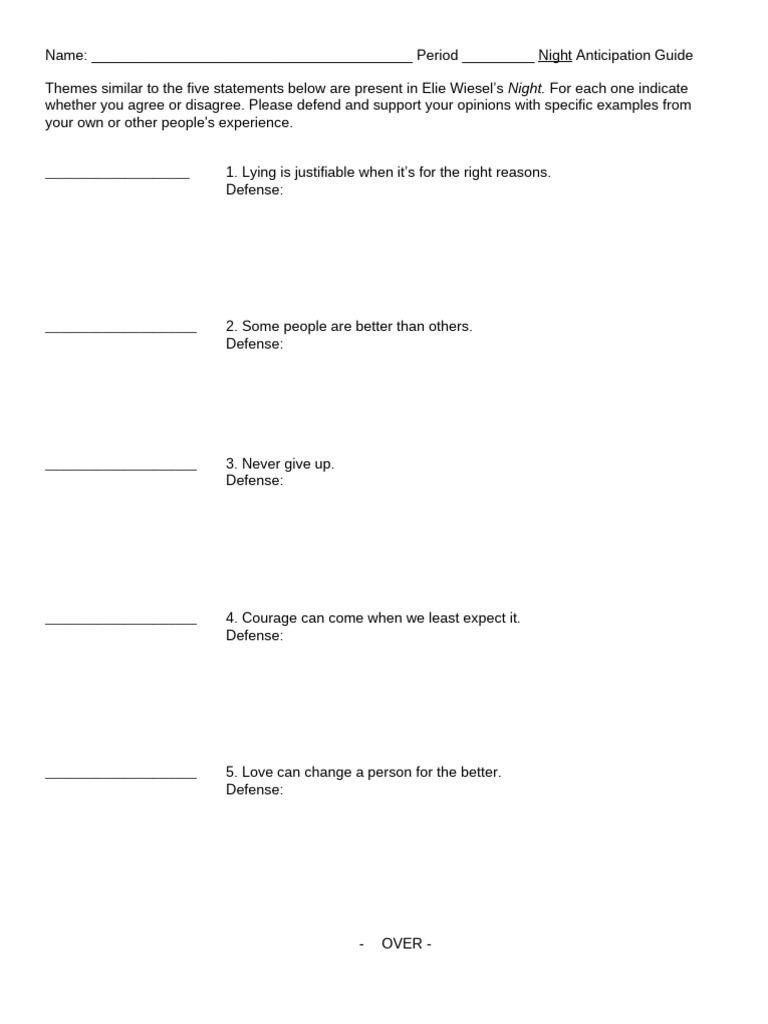 Night Anticipation Guide | PDF