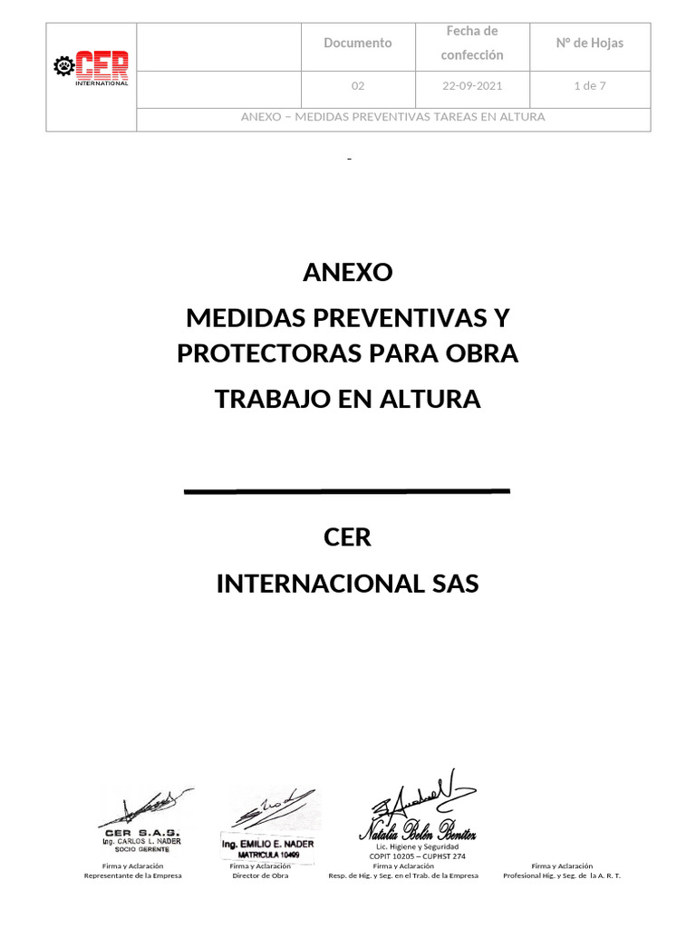 Anexo Trabajo en Altura | PDF