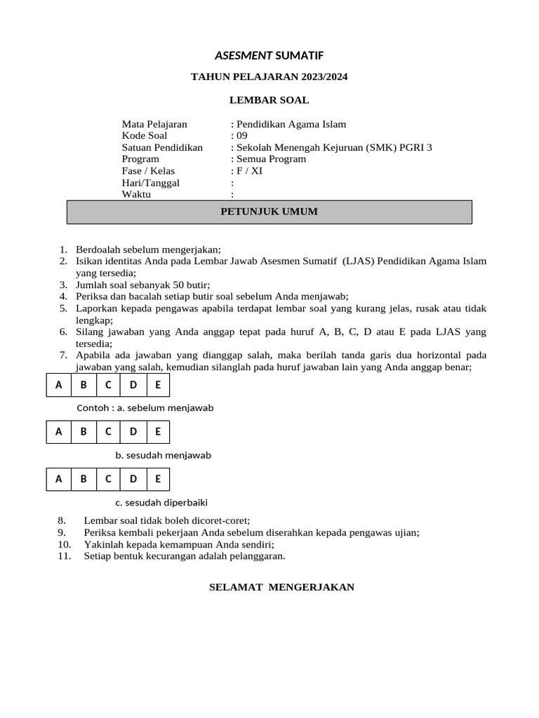 Soal Kelas Xi Ok SMT Genap 24 Utama | PDF