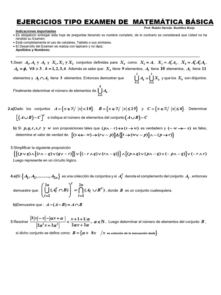 Ejercicios Tipo Examen de Matematic Basica 2024 | PDF