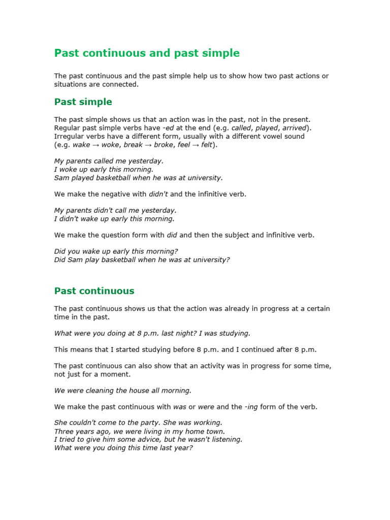 Past Continuous vs. Past Simple - GRAMMAR | PDF