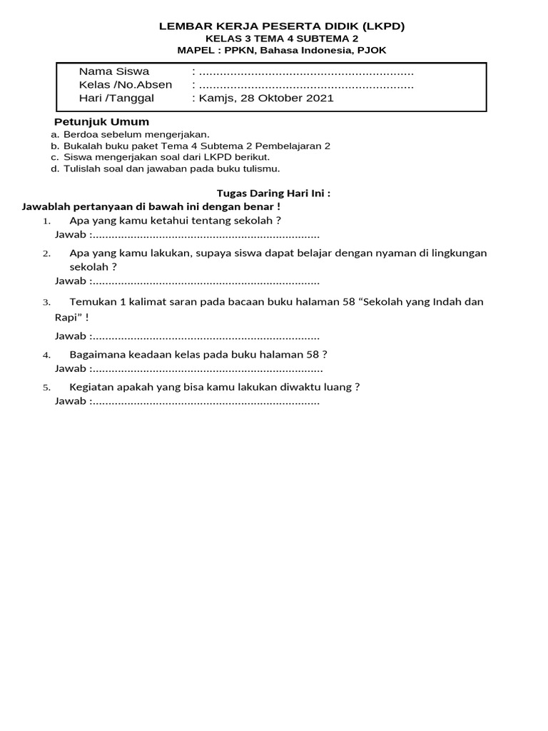 LKPD Tema 4 Sub Tema 2 PB 2 | PDF