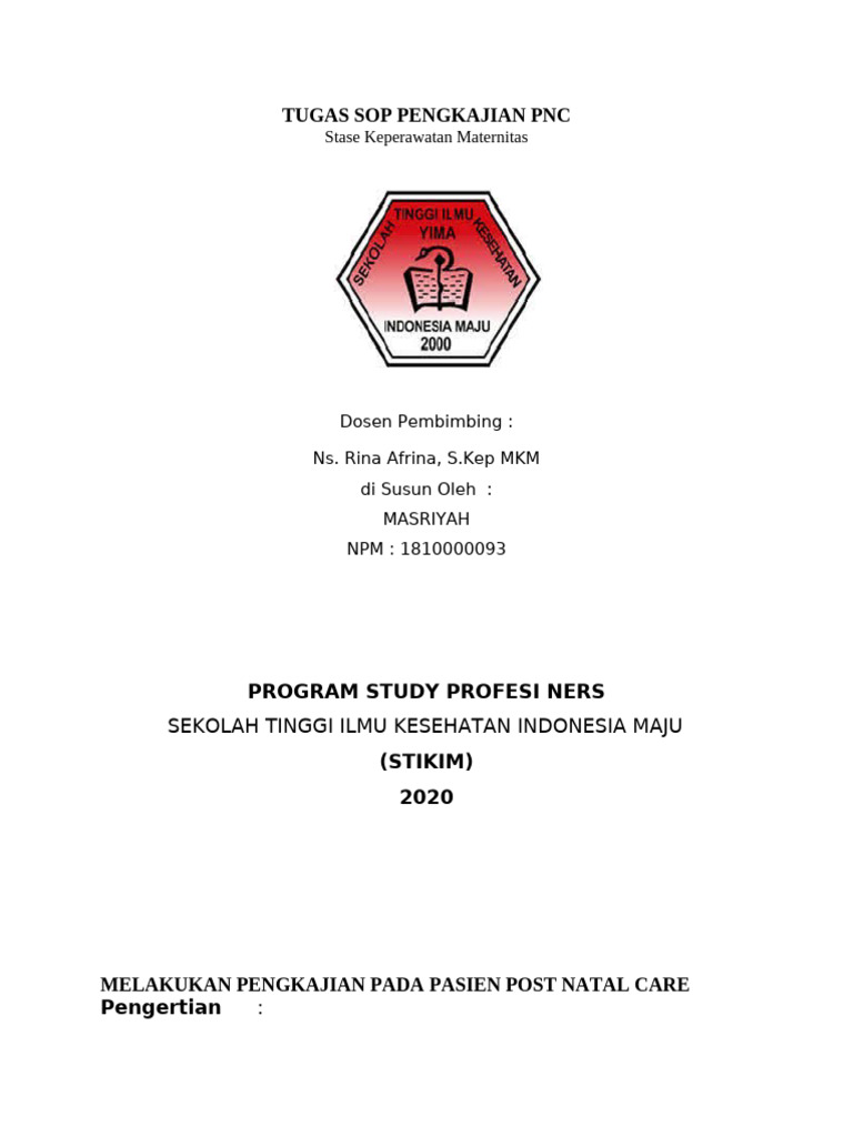 Tugas Sop Tindakan PNC | PDF