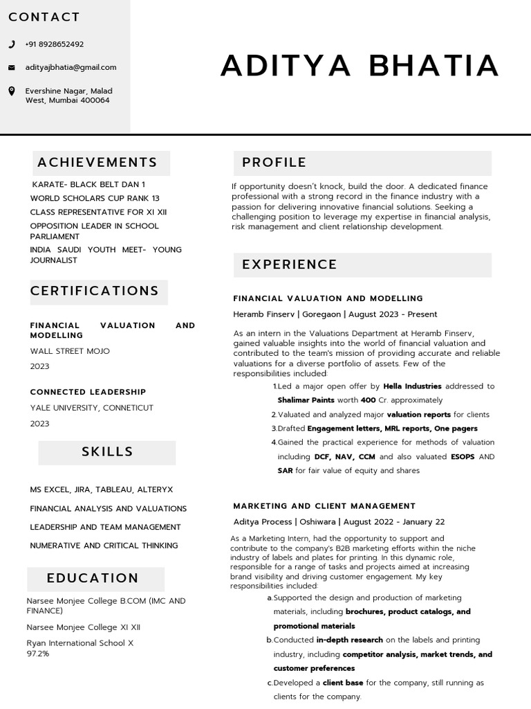 Black White Minimalist CV Resume | PDF