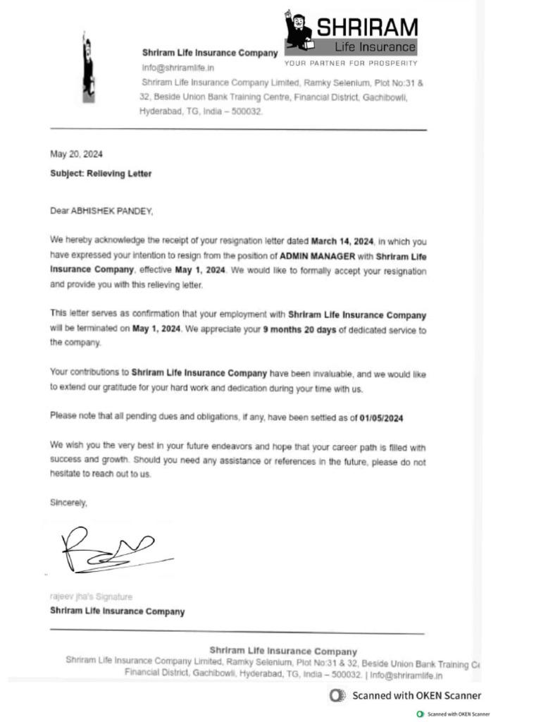 Abhishek Releaving Letter | PDF