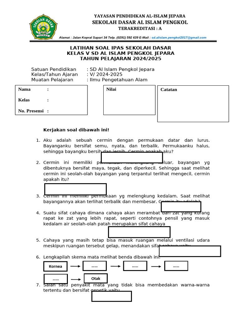 Latihan Soal Bagian Mata (IPAS) | PDF