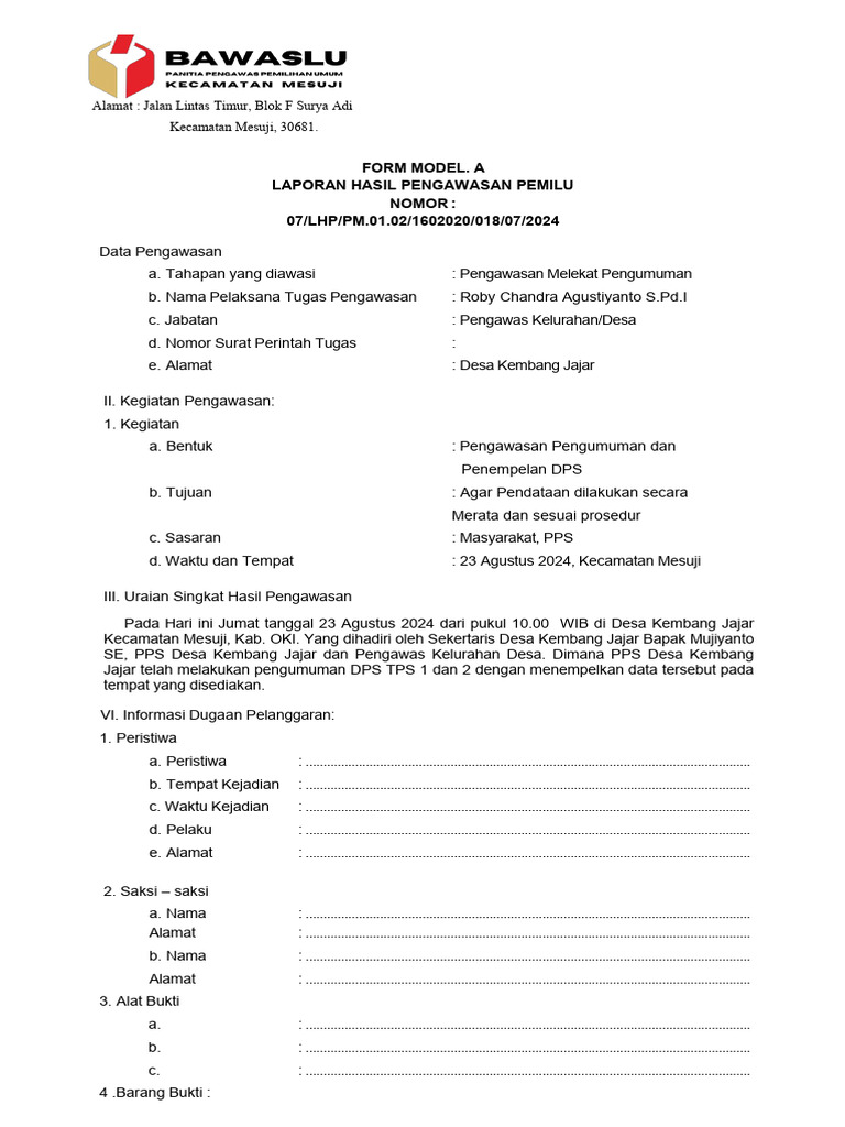 Form A Penempelan DPS KJ | PDF