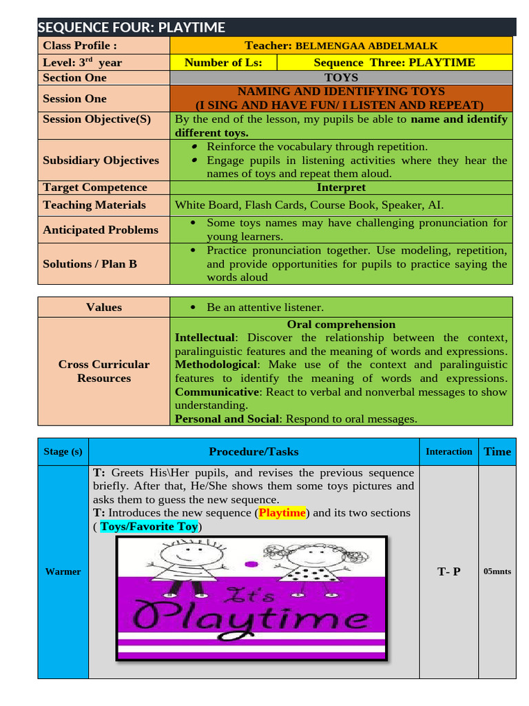 Seq 4 Sect 1 Lesson 01 Naming Toys | PDF