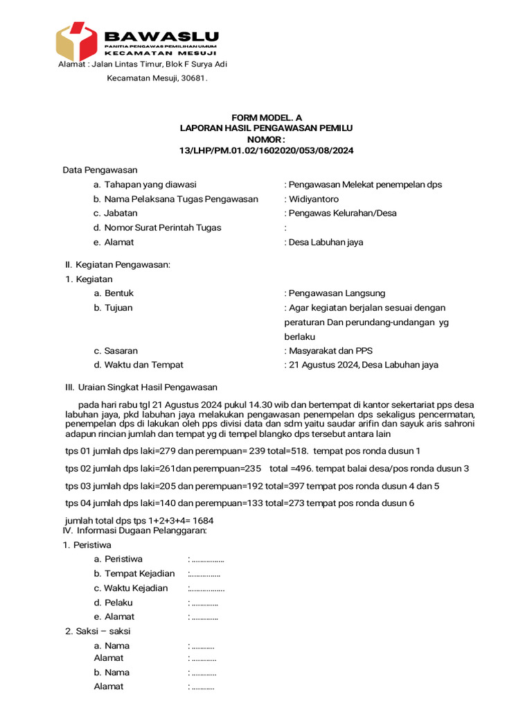 Form A Pengawasan Dps Labuhan Jaya Pdf