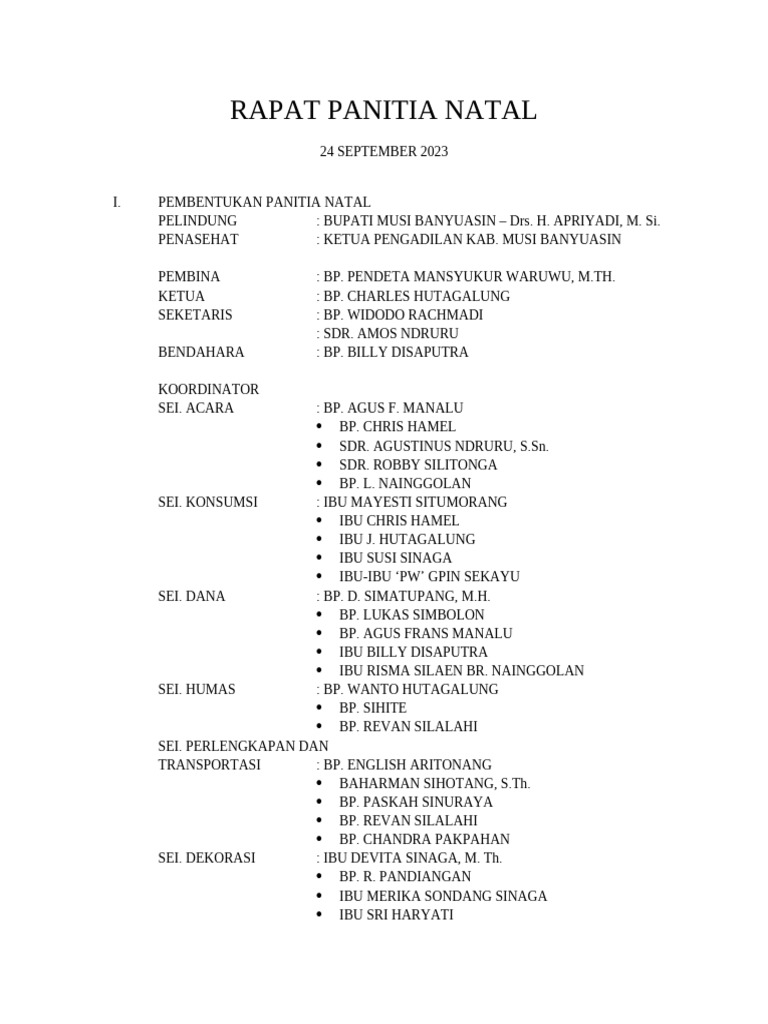 Rapat Panitia Natal 2023, 24 September 2023 | PDF