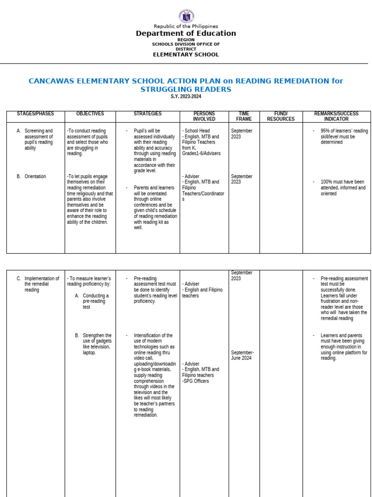Action-Plan-on-Reading-with-Struggling-Students B | PDF | Reading ...